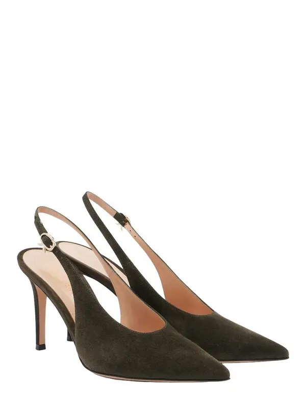 GIANVITO ROSSI Robbie Suede Slingback Pumps - Green
