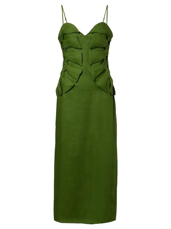 Farm Rio Monstera Linen Midi Dress - Green