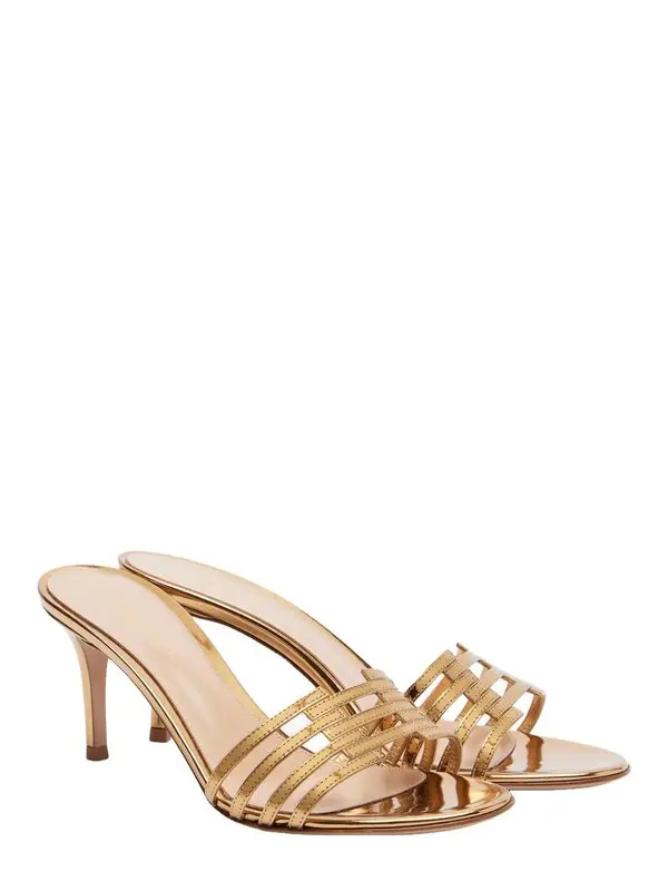 GIANVITO ROSSI Metallic Leather Mules - Gold