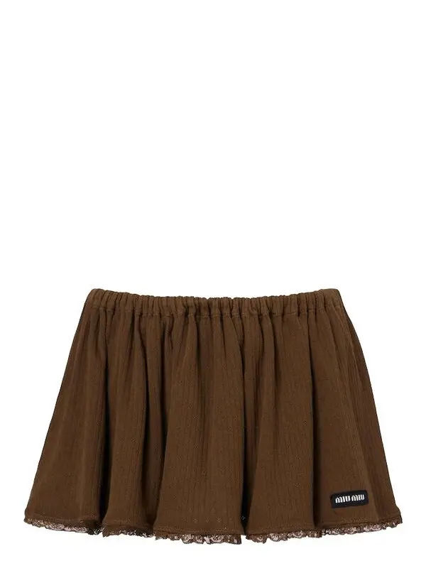 Miu Miu Lace-trimmed Pointelle Cotton Miniskirt - Brown