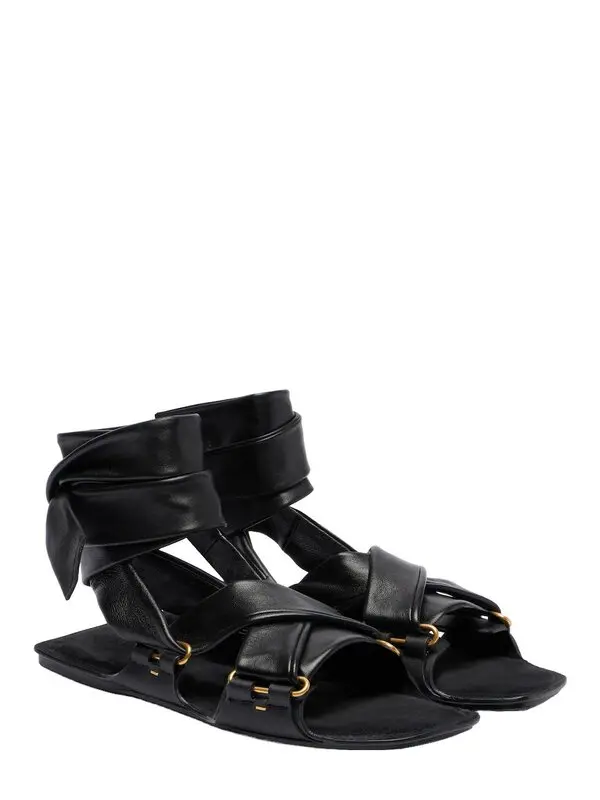 Khaite Boden Tie Leather Sandals - Black