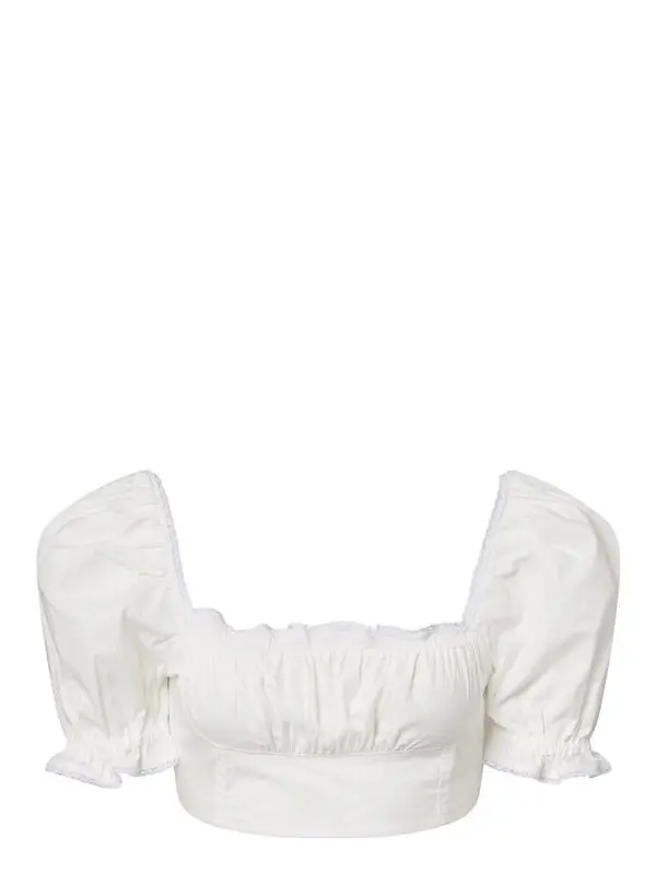 BANANHOT Ligia Ruffled Cotton Poplin Crop Top - White