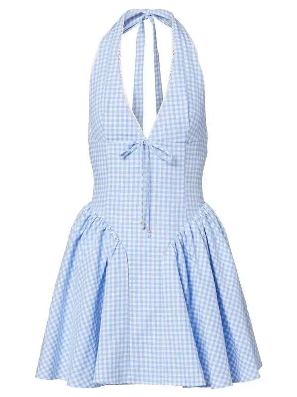 BANANHOT Micaela Gingham Halterneck Cotton Minidress - Blue
