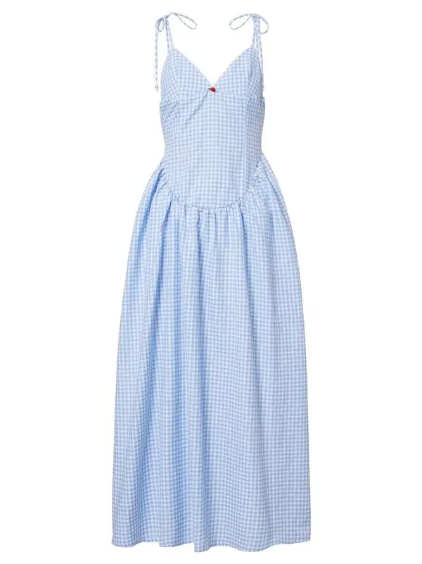 BANANHOT Paloma Gingham Cotton Poplin Maxi Dress - Blue