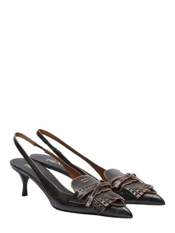 Prada Bow-detail Fringed Leather Slingback Pumps - Black