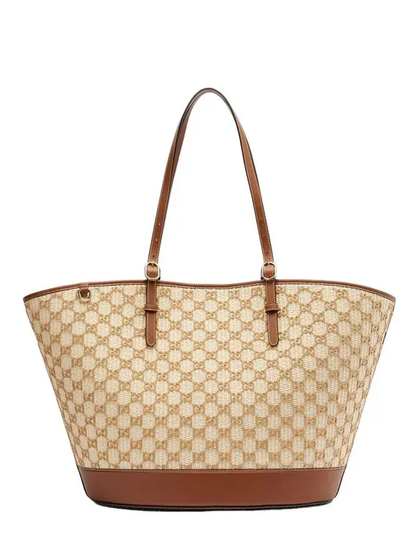 Gucci Gg Large Raffia-effect Tote Bag - Beige
