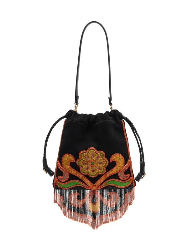 Etro Kalispera Small Beaded Suede Shoulder Bag - Black