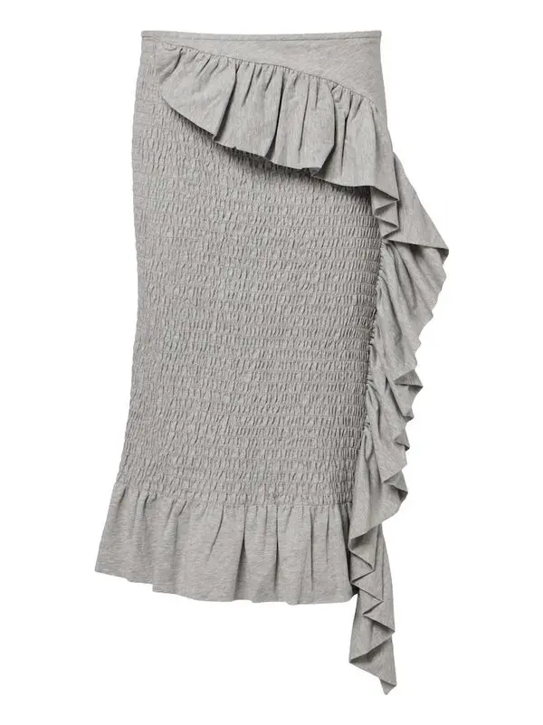 Dries Van Noten Ruffled Smocked Cotton Midi Skirt - Grey