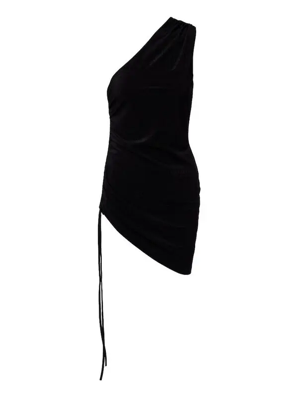 Balmain Ruched One-shoulder Minidress - Black