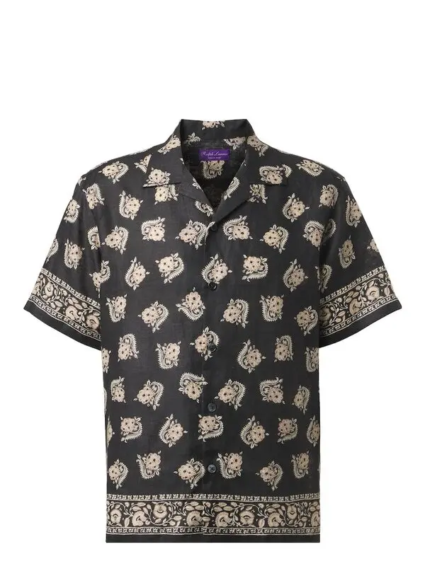Ralph Lauren Purple Label Printed Linen Shirt - Black