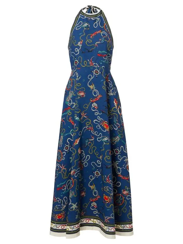 ALEMAIS Cove Printed Halterneck Maxi Dress - Blue