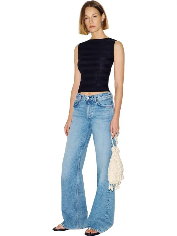 REFORMATION Dusk Knit Top Sheer Stripe - Black