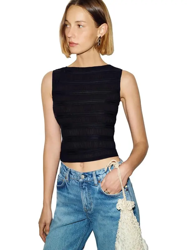REFORMATION Dusk Knit Sheer Stripe Top - Black