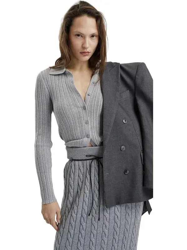 MOTHER OF ALL Stripped Knitted Cardigan - Grey