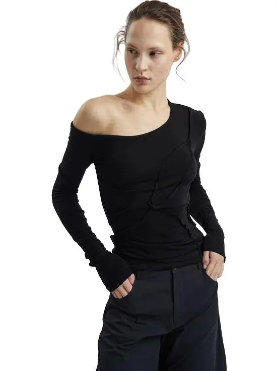 MOTHER OF ALL Asymmetric Long Sleeved T-shirt - Black
