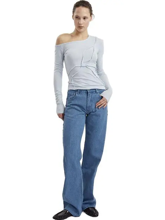 MOTHER OF ALL Asymmetric Long Sleeved T-shirt - Light Blue