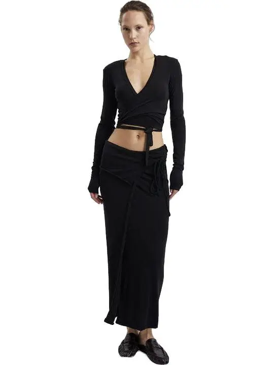 MOTHER OF ALL Wrap Crop Top - Black