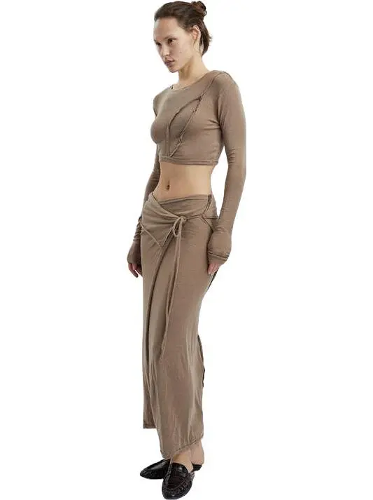 MOTHER OF ALL Ribbed Wrap Skirt - Brown