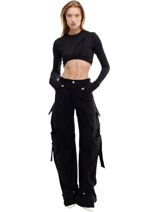 MOTHER OF ALL Pepper Long Sleeve Crop Top - Black