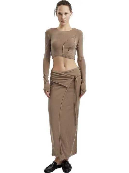 MOTHER OF ALL Pepper Long Sleeve Crop Top - Brown