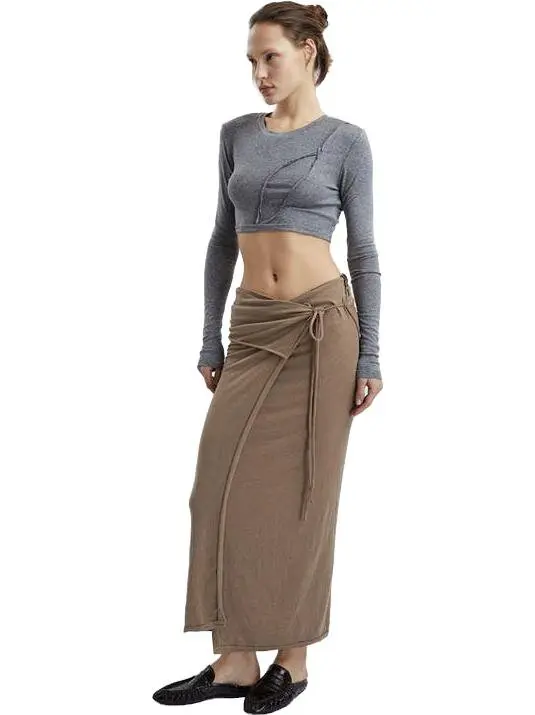 MOTHER OF ALL Pepper Long Sleeve Crop Top - Grey