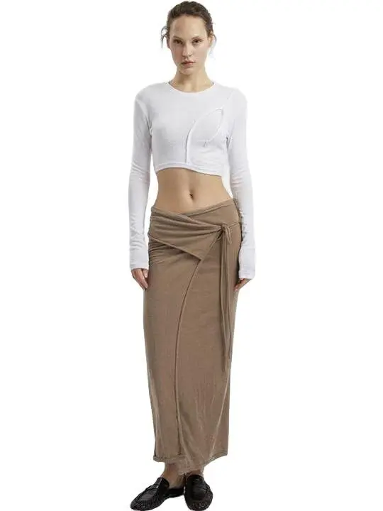 MOTHER OF ALL Pepper Long Sleeve Crop Top - White