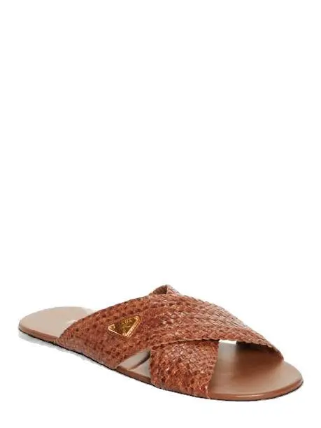 Prada Woven Slide Sandal - Cognac