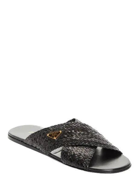 Prada Woven Slide Sandal - Nero