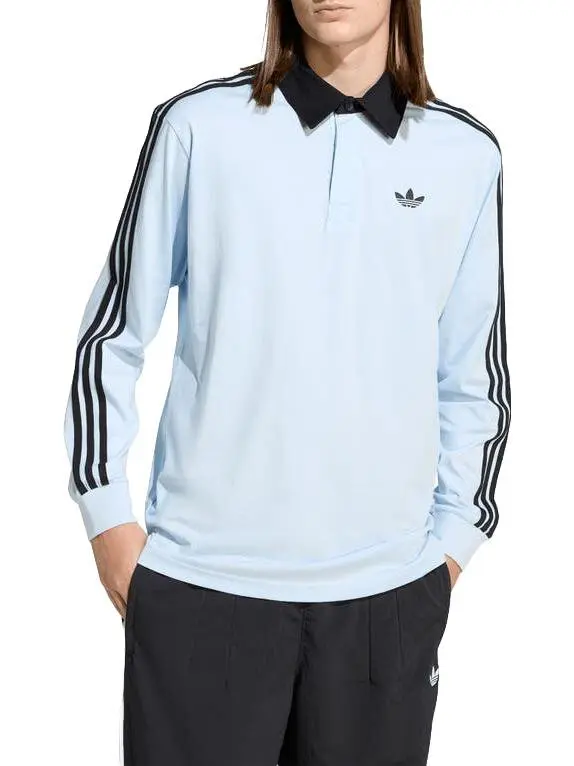 Adidas 3-stripes Long Sleeve Rugby Shirt - Crystal Sky//