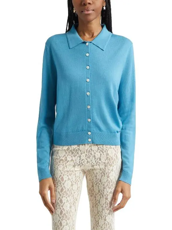 Sandy Liang Ley Merino Wool Cardigan - Blue
