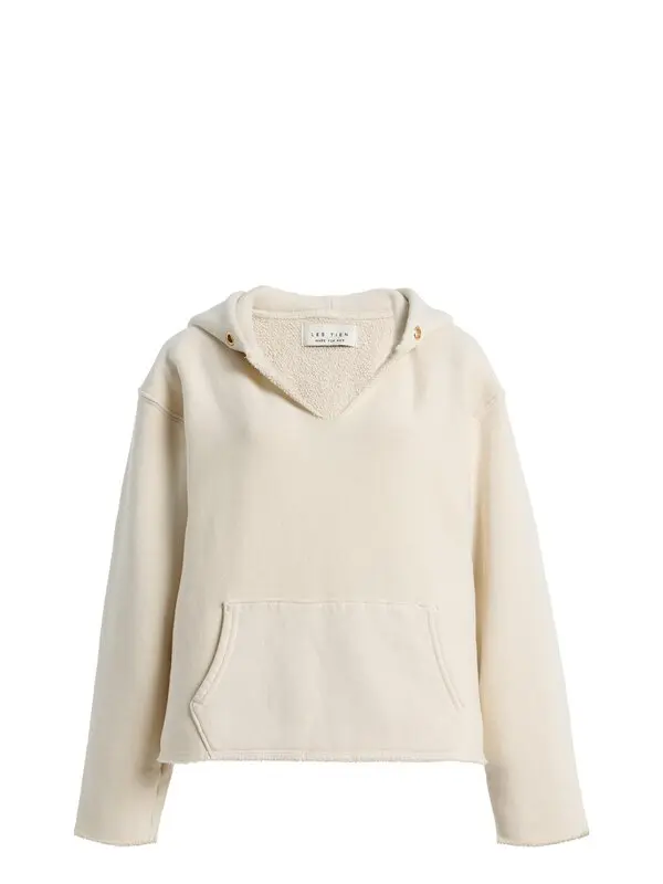 LES TIEN Rachel Cropped Cotton Fleece Hoodie - Ivory
