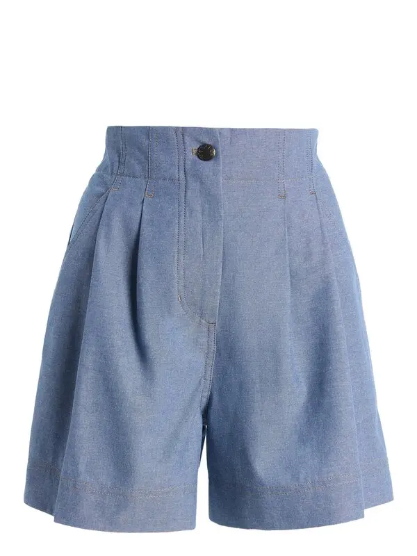 Moncler Pleated Chambray Shorts - Blue