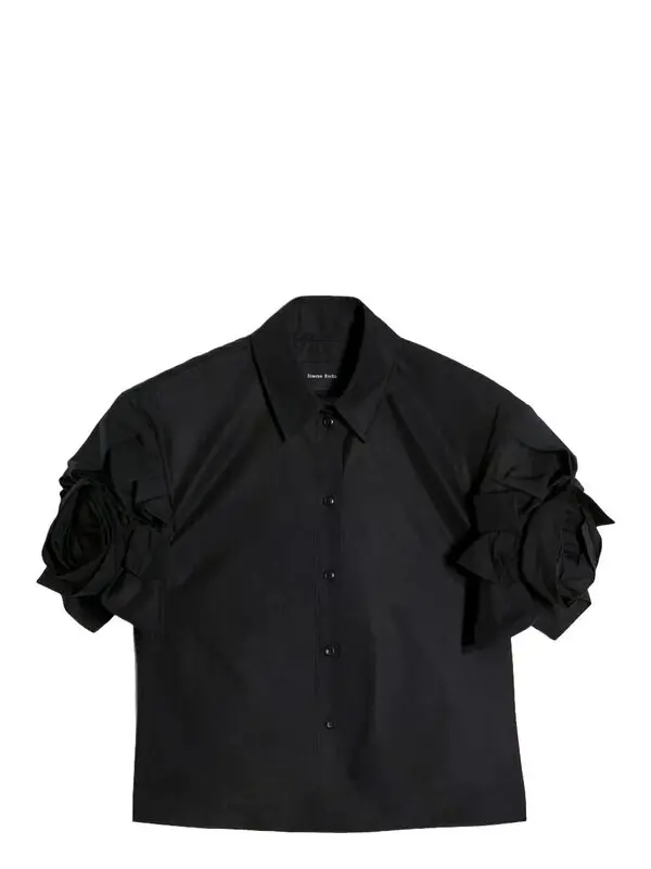 Simone Rocha Rose Puff-sleeve Cropped Cotton Shirt - Black