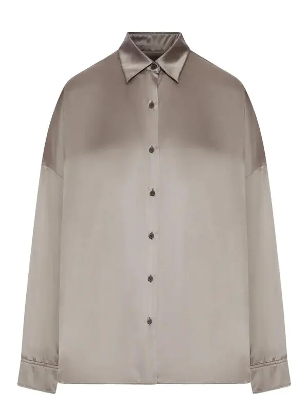 Dries Van Noten Stretch Satin Silk Shirt - Tan