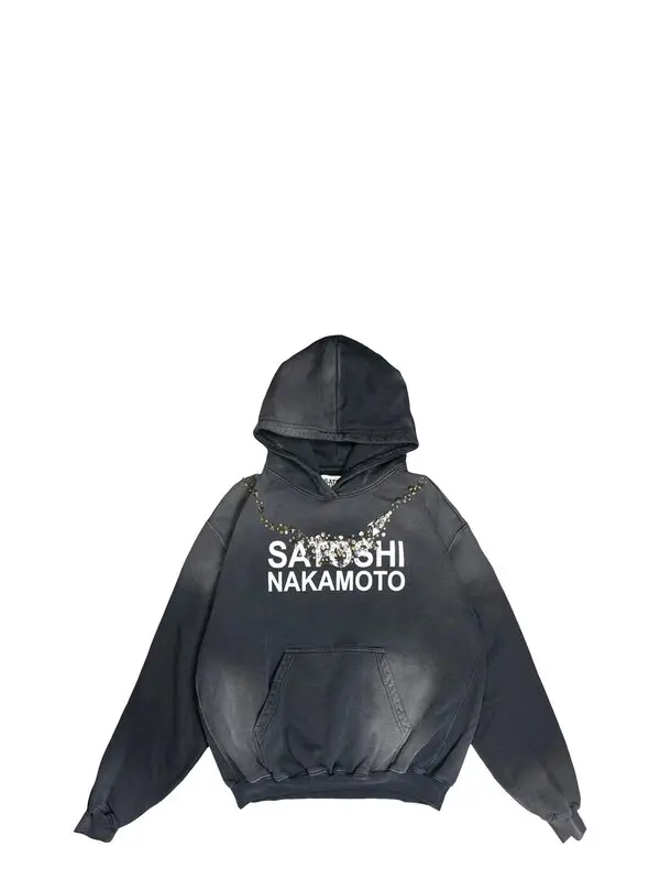 SATOSHI NAKAMOTO Hooded Necklace Sweatshirt - Black