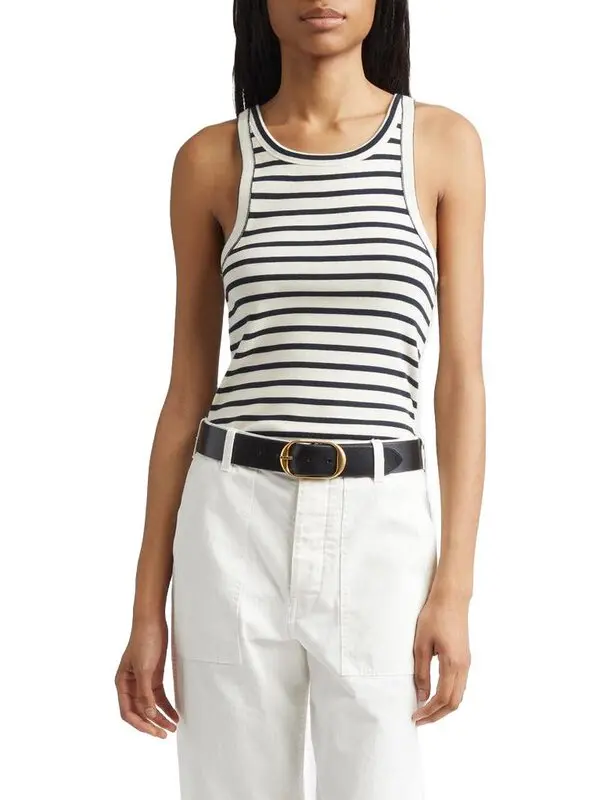 NILI LOTAN Jennifer Ribbed Tank - Ecru/black Stripe