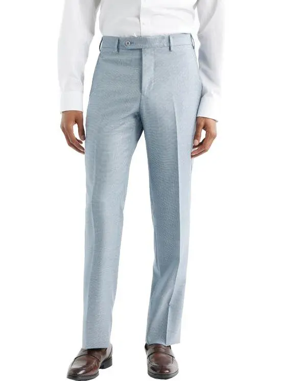 Zanella Devon Flat Front Plaid Wool Dress Pants - Grey Blue