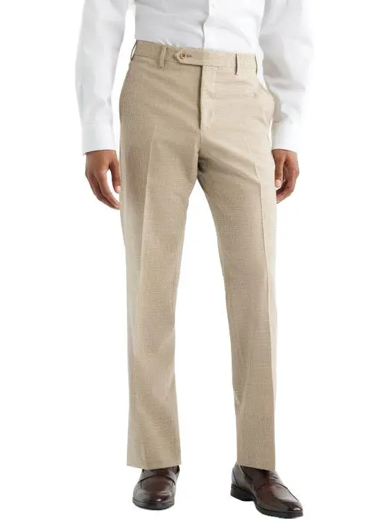 Zanella Devon Flat Front Plaid Wool Dress Pants - Khaki