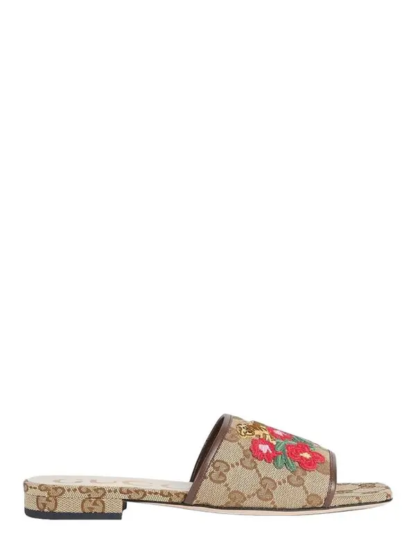 Gucci Gg Tiger Floral Slide Sandal - Beige/ebony