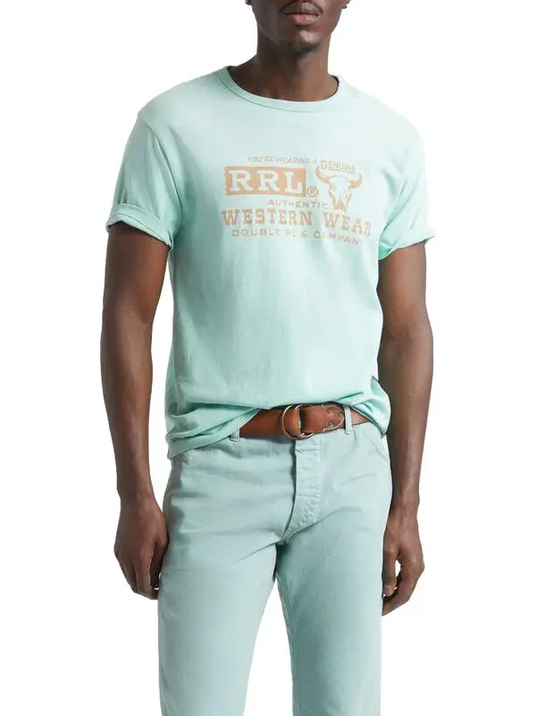 Double Rl Western Cotton & Hemp Graphic T-shirt - Faded Turquoise