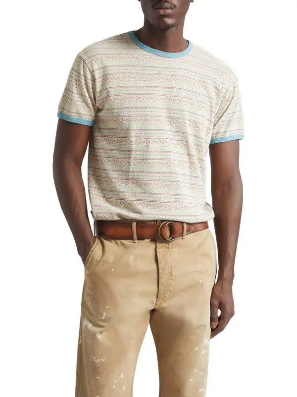 Double Rl Southwestern Print Ringer T-shirt - Cream/multi