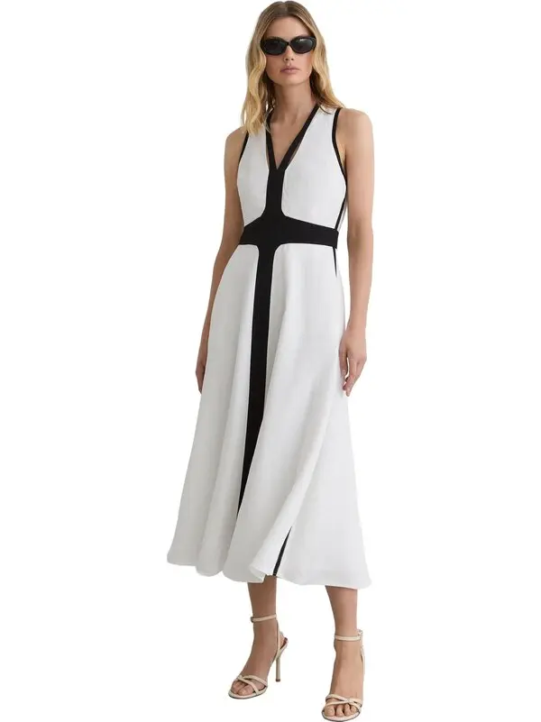 REISS Nova Contrast-trim Cross-back Midi Dress - Ivory/black