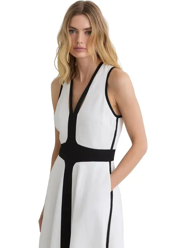 REISS Nova Contrast-trim Cross-back Midi Dress - Ivory/black