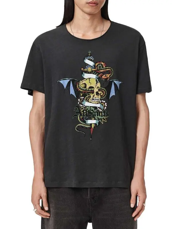 ALLSAINTS Sabre Cotton Graphic T-shirt - Washed Black