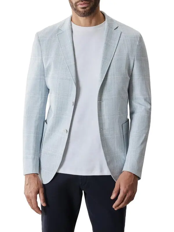 Robert Barakett Vorn Plaid Knit Sport Coat - Powder Blue