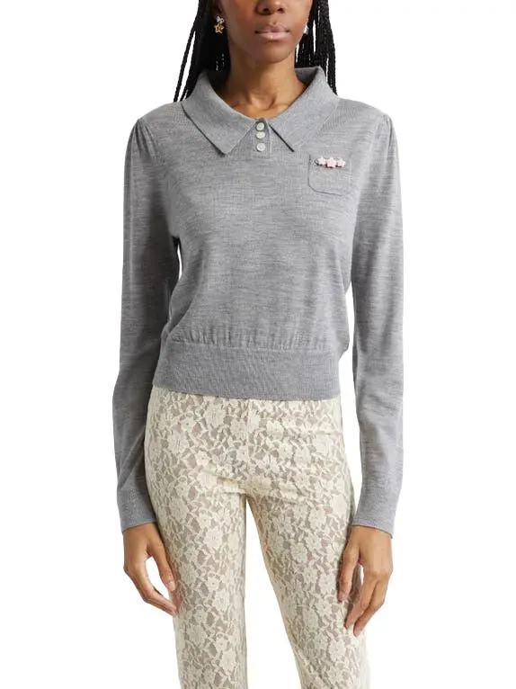 Sandy Liang Akira Merino Wool Sweater - Heather Grey