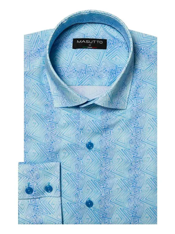 MASUTTO Faro Aqua Blue Geometric Pattern Button-up Long Sleeve Shirt - Turquaise