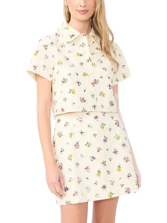 Ted Baker London Floral Eyelet Button-up Crop Top - Vanilla Ice