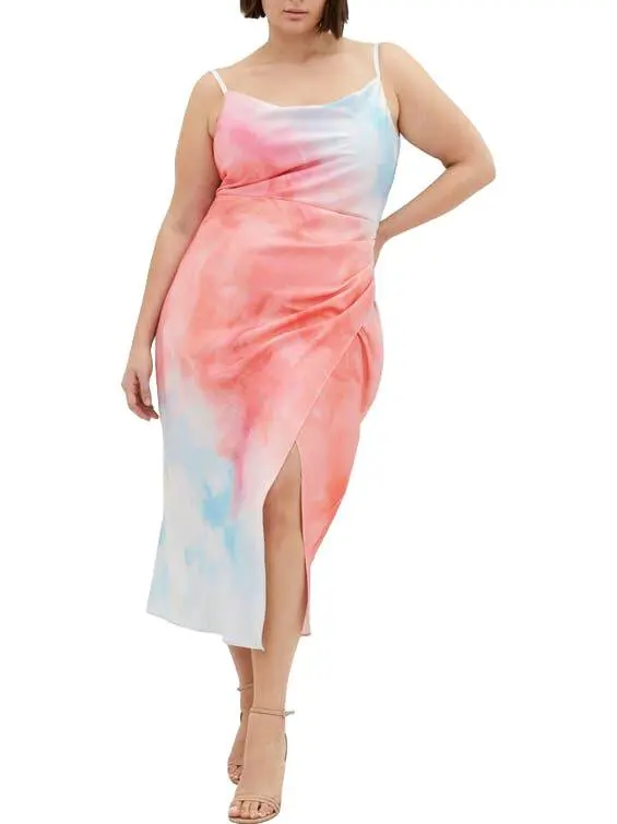 City Chic Printed Satin Cocktail Dress - Sunset Ombre