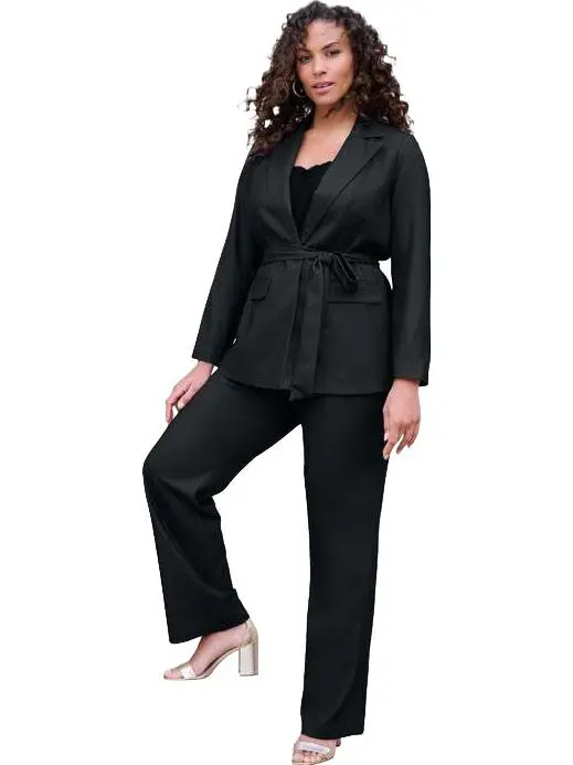 ROAMAN'S Stretch Crepe Tie-waist Jacket - Black